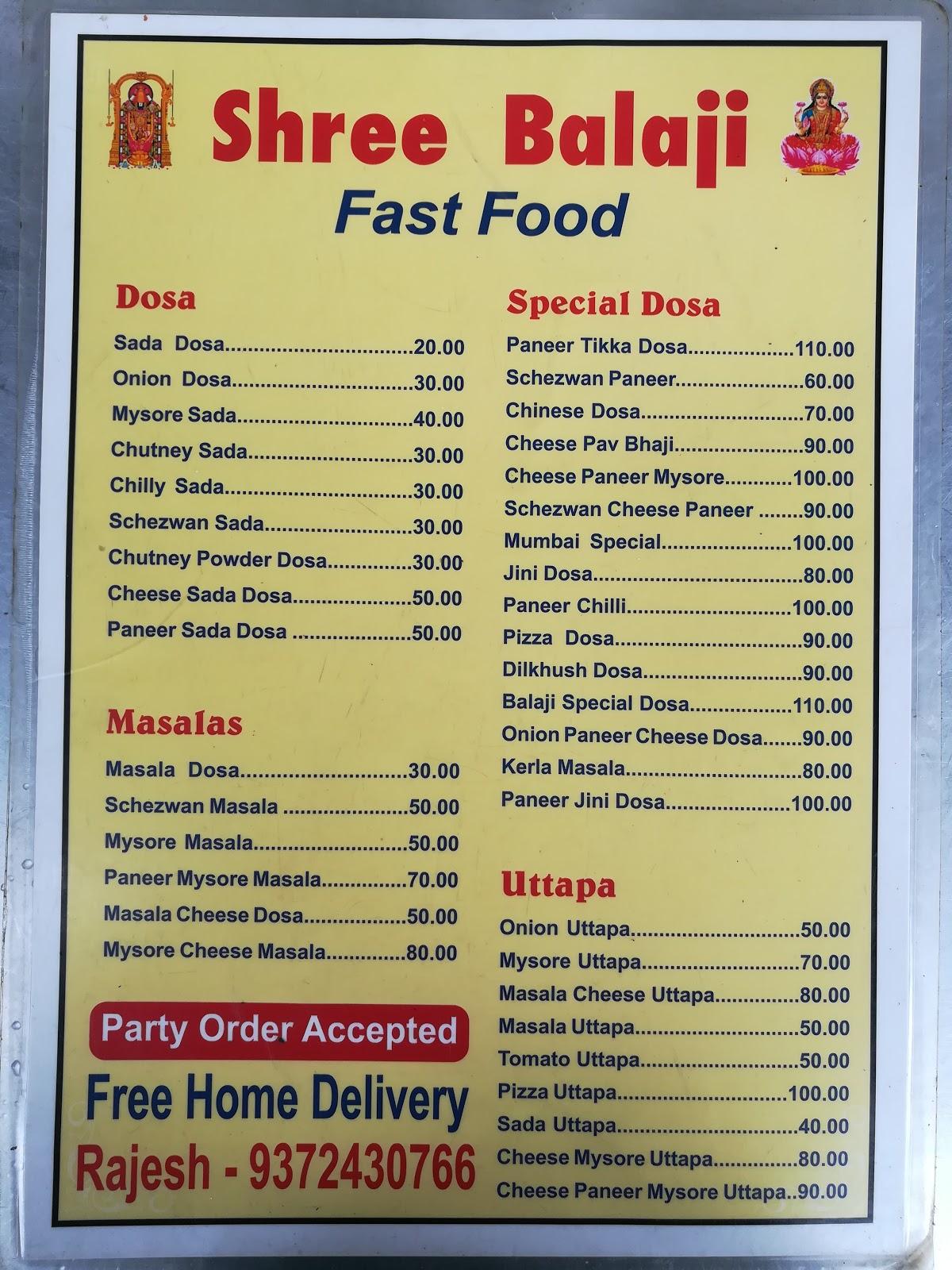 Menu at Shree Balaji Fast Food, Thane, 6X5M+422