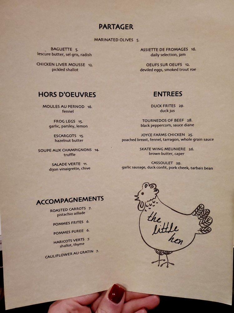 Menu at The Little Hen restaurant, Haddonfield