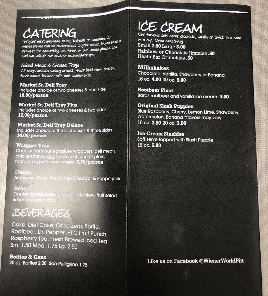 Menu at Wiener World Pittsburgh restaurant, Pittsburgh
