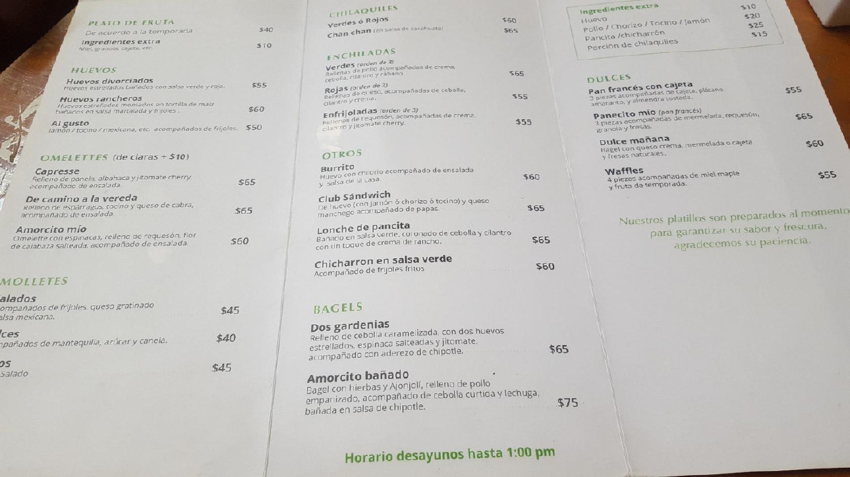 Carta del restaurante Amorcito mio, Zapopan