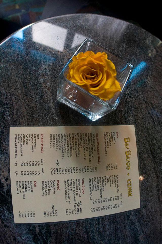 Menu at Baron Bar, Tolmin