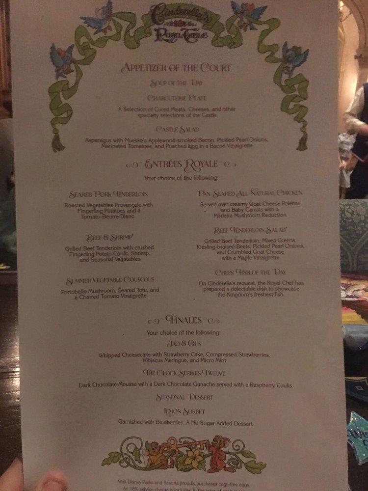 Menu at Cinderella's Royal Table restaurant, Orlando, W Monorail Way