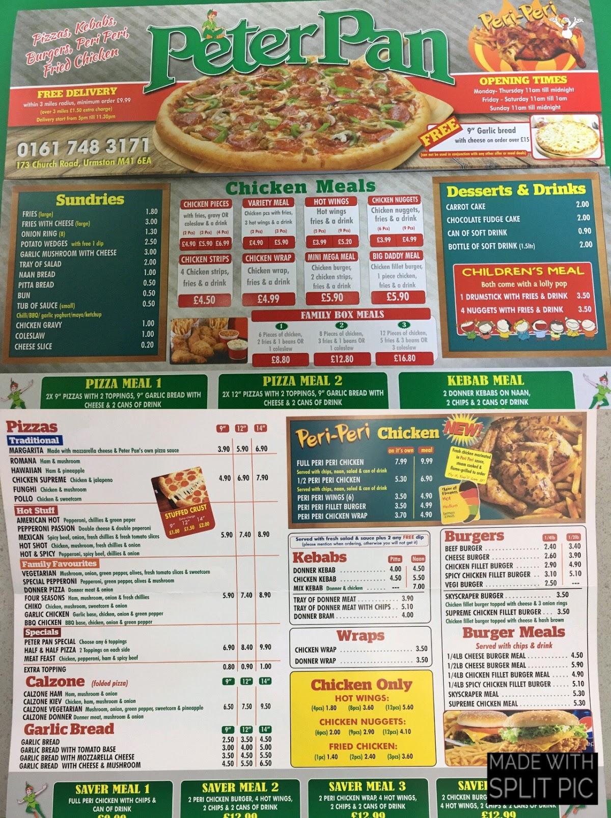 Menu At Peter Pan Pizzeria Urmston menu-at-peter-pan-pizzeria-urmston