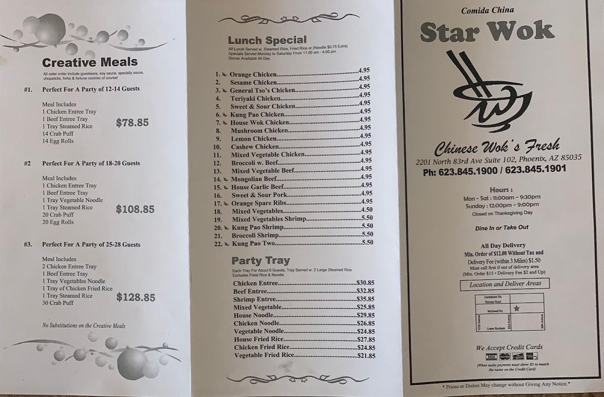 Menu at Starwok Express restaurant, Phoenix