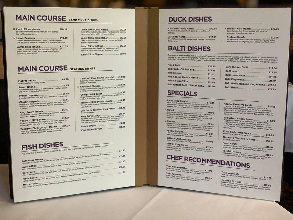 Menu at The Capital restaurant, Durham