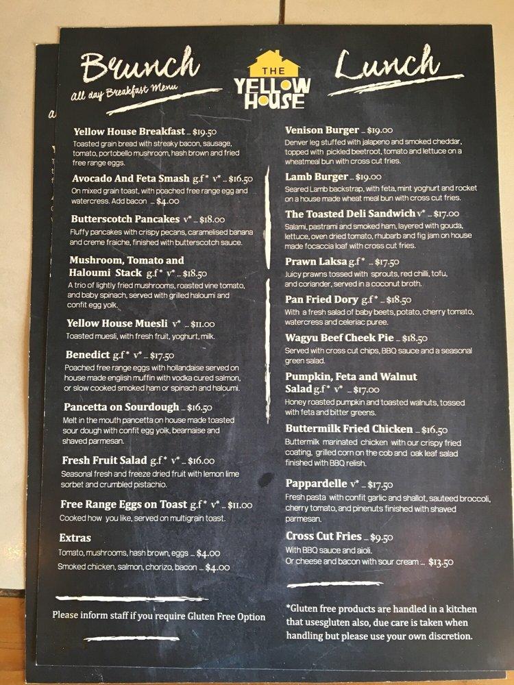 Menu at The Yellow House Cafe, Whanganui