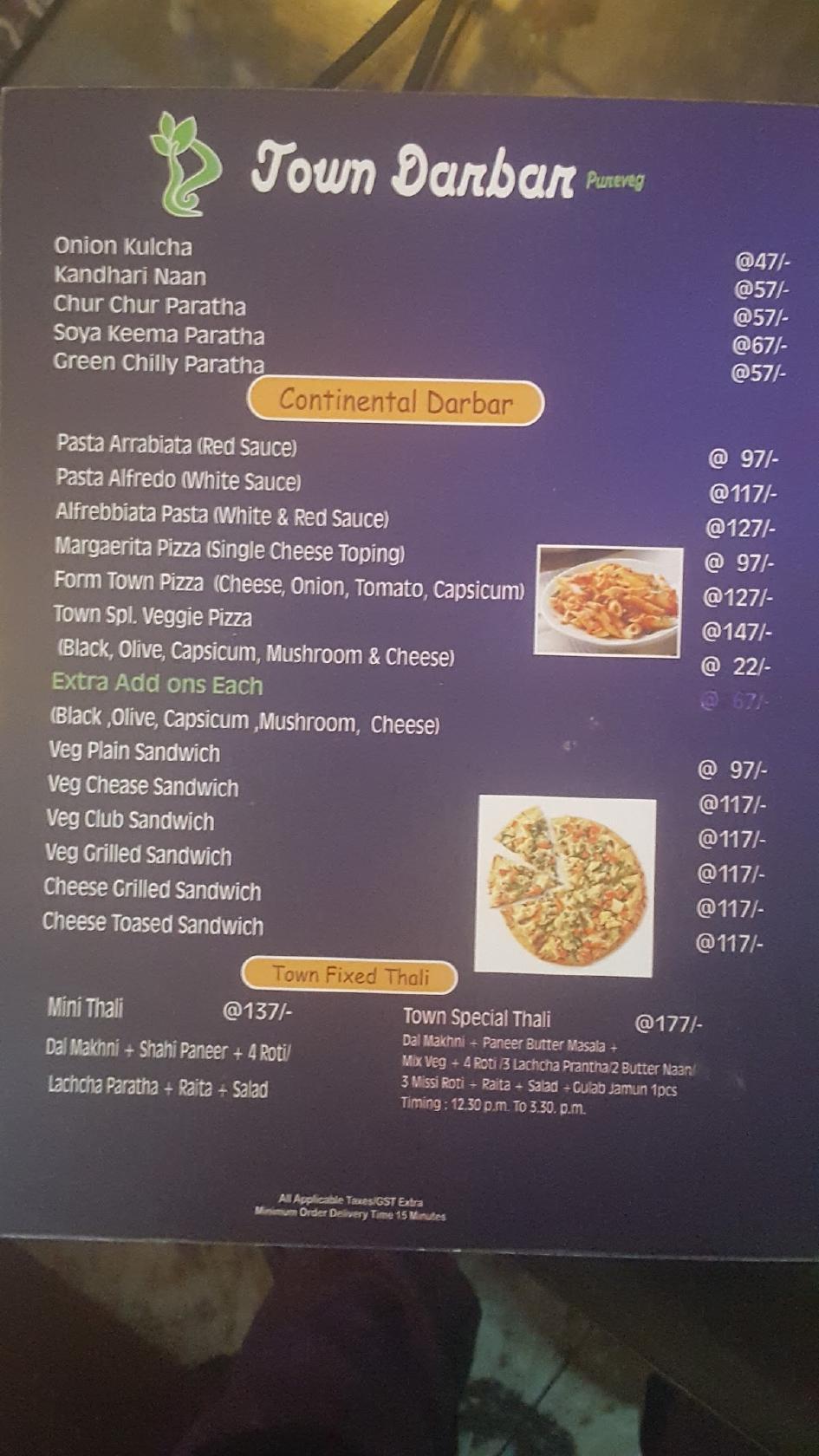 Menu at Town Darbar, Faridabad, 1G/47