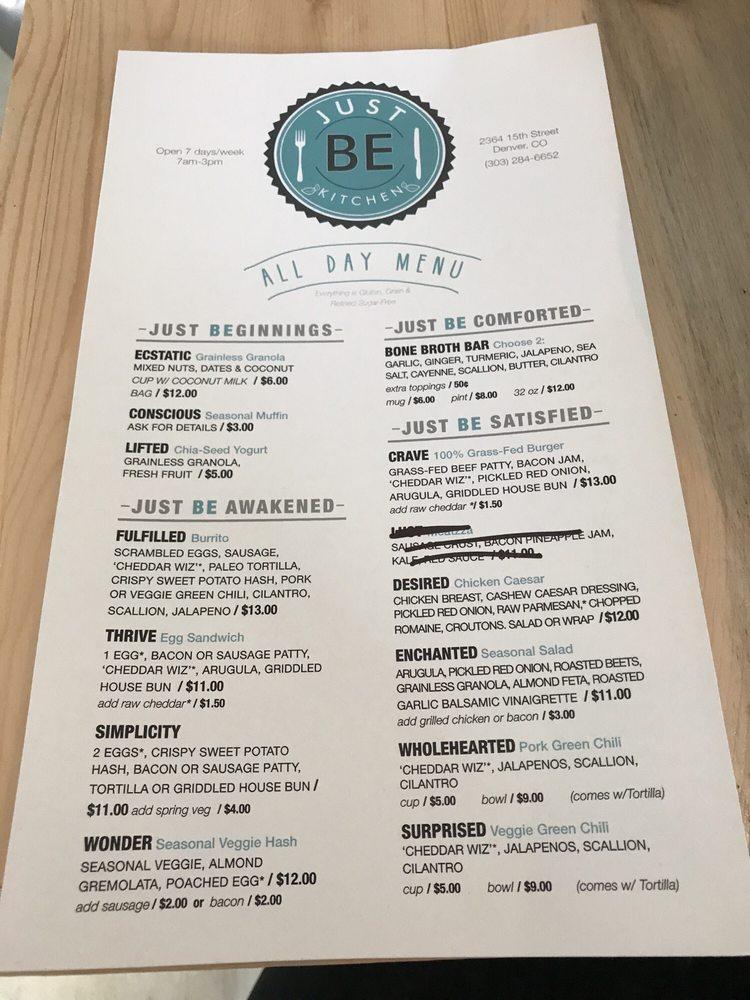 Menu at Just BE Kitchen - Lohi restaurant, Denver