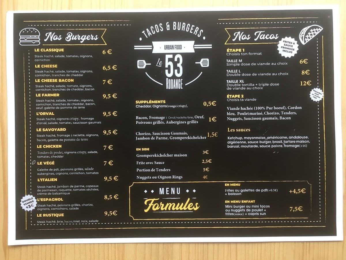 Menu au Le 53 Urban Food restaurant, Pétange