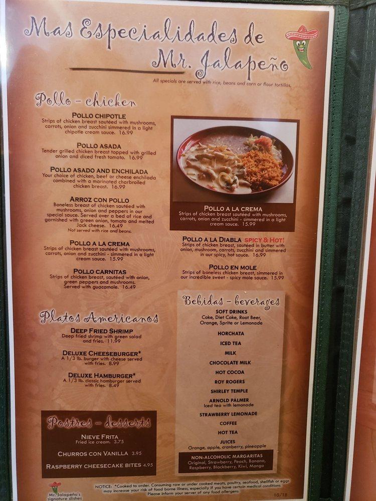 Menu at Mr Jalapeno restaurant, Bonney Lake