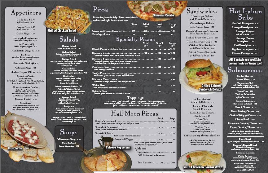 Menu at Simona's Pizzeria, Petersburg, 30 Medical Park Blvd