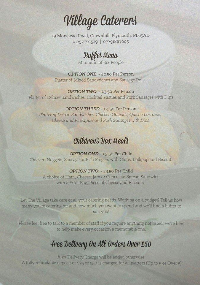Menu at The Village cafe, Plymouth, Tamar Hotel