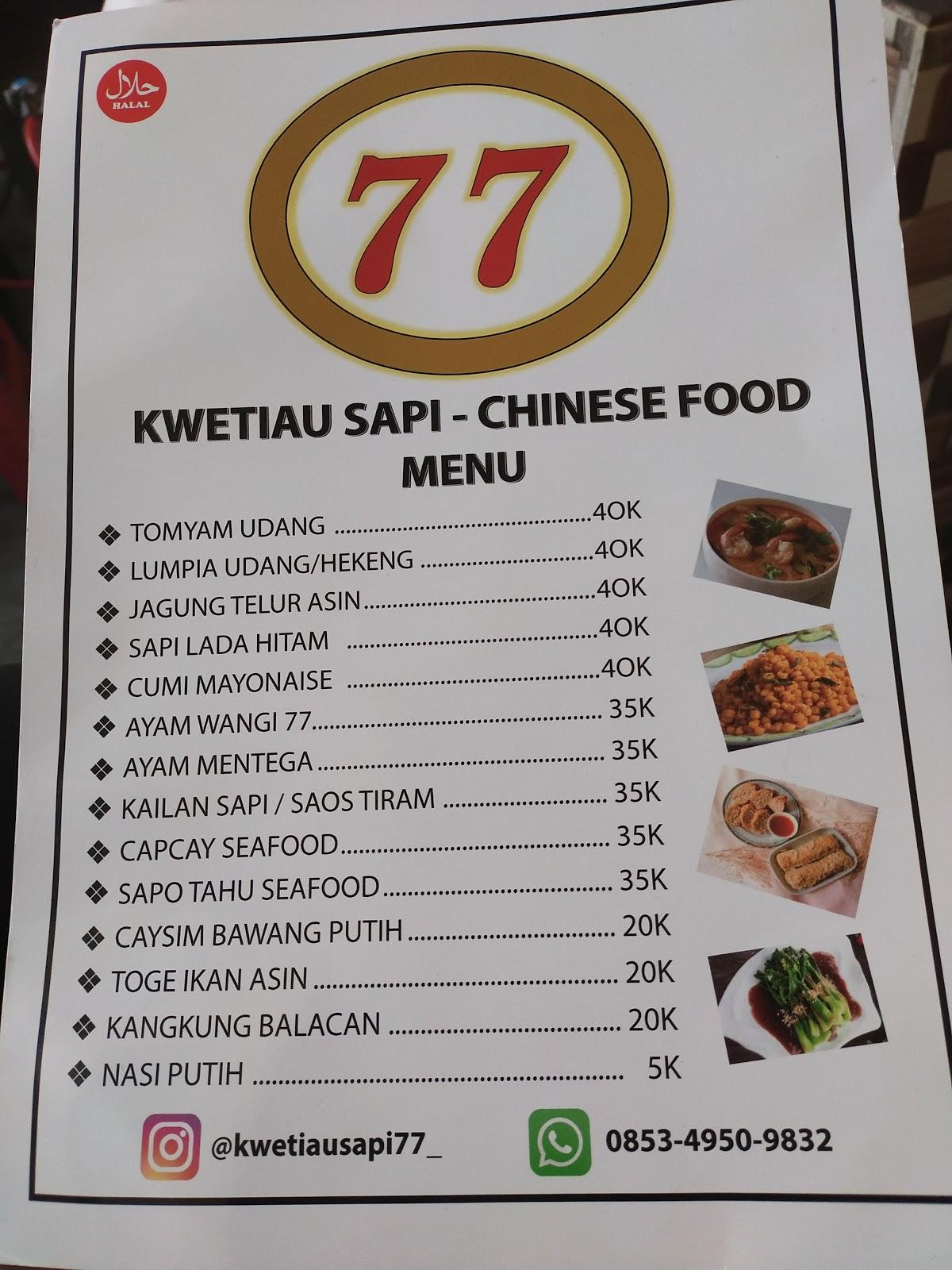 Menu at Wali Foodcourt restaurant, Central Jakarta