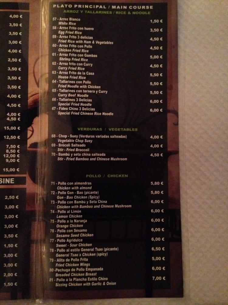 Menu at Zen restaurant, Rota