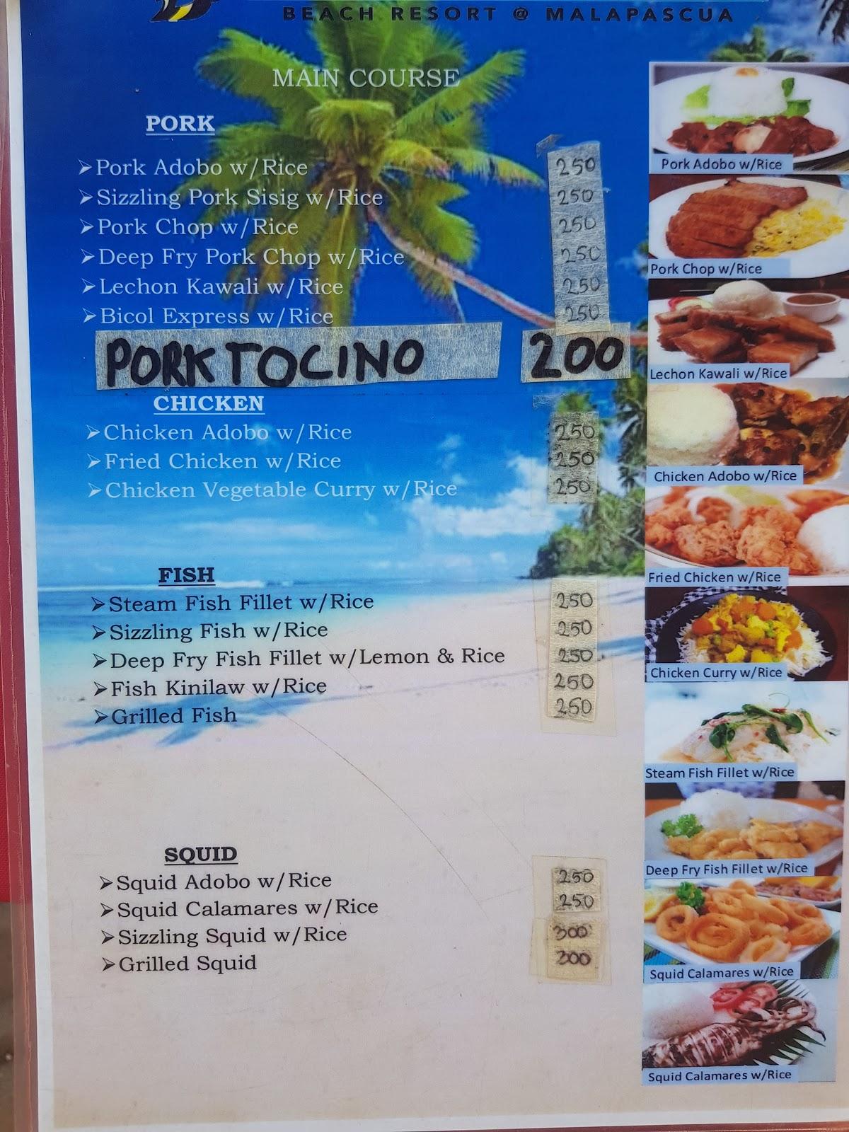 Menu at D Avila’s Horizon Dive Resort pub & bar, Daanbantayan