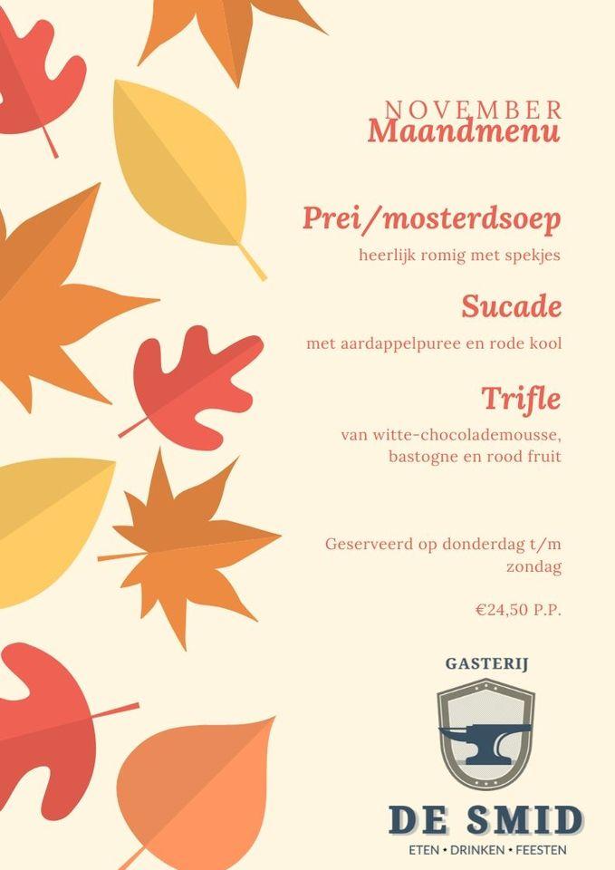 Menu at Gasterij De Smid, Lattrop-Breklenkamp