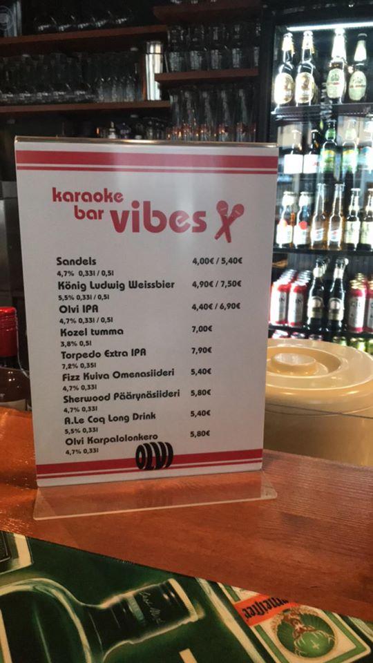 Menu at Karaoke Bar Vibes, Jyväskylä