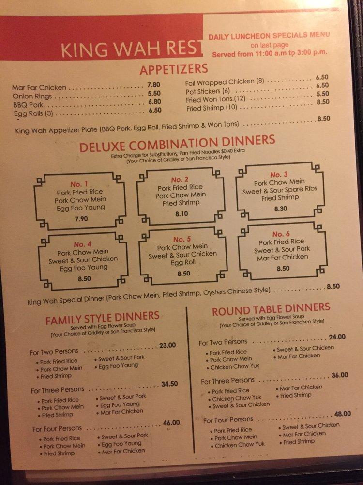 Menu at King Wah restaurant, Gridley