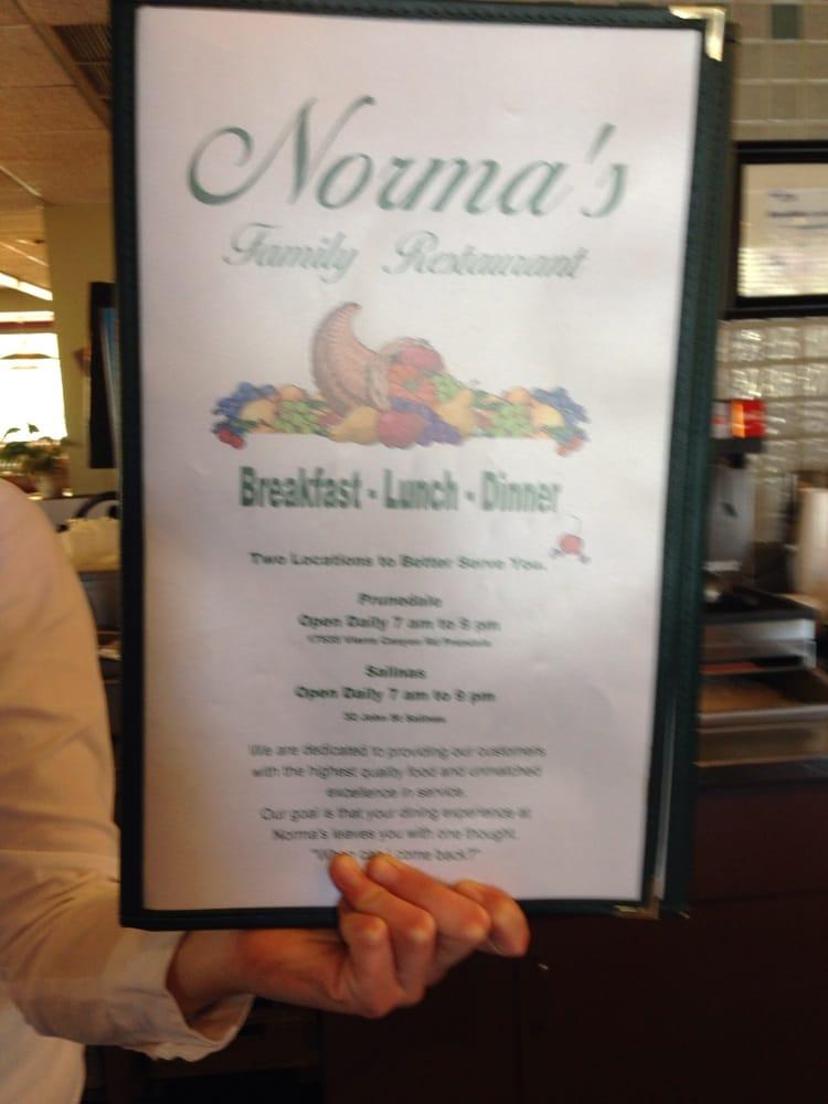 Menu at Norma's Family Restaurant, Salinas