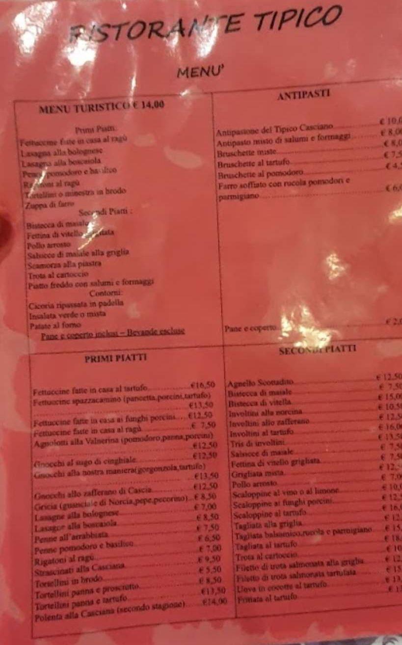 Menu at Ristorante Tipico, Cascia