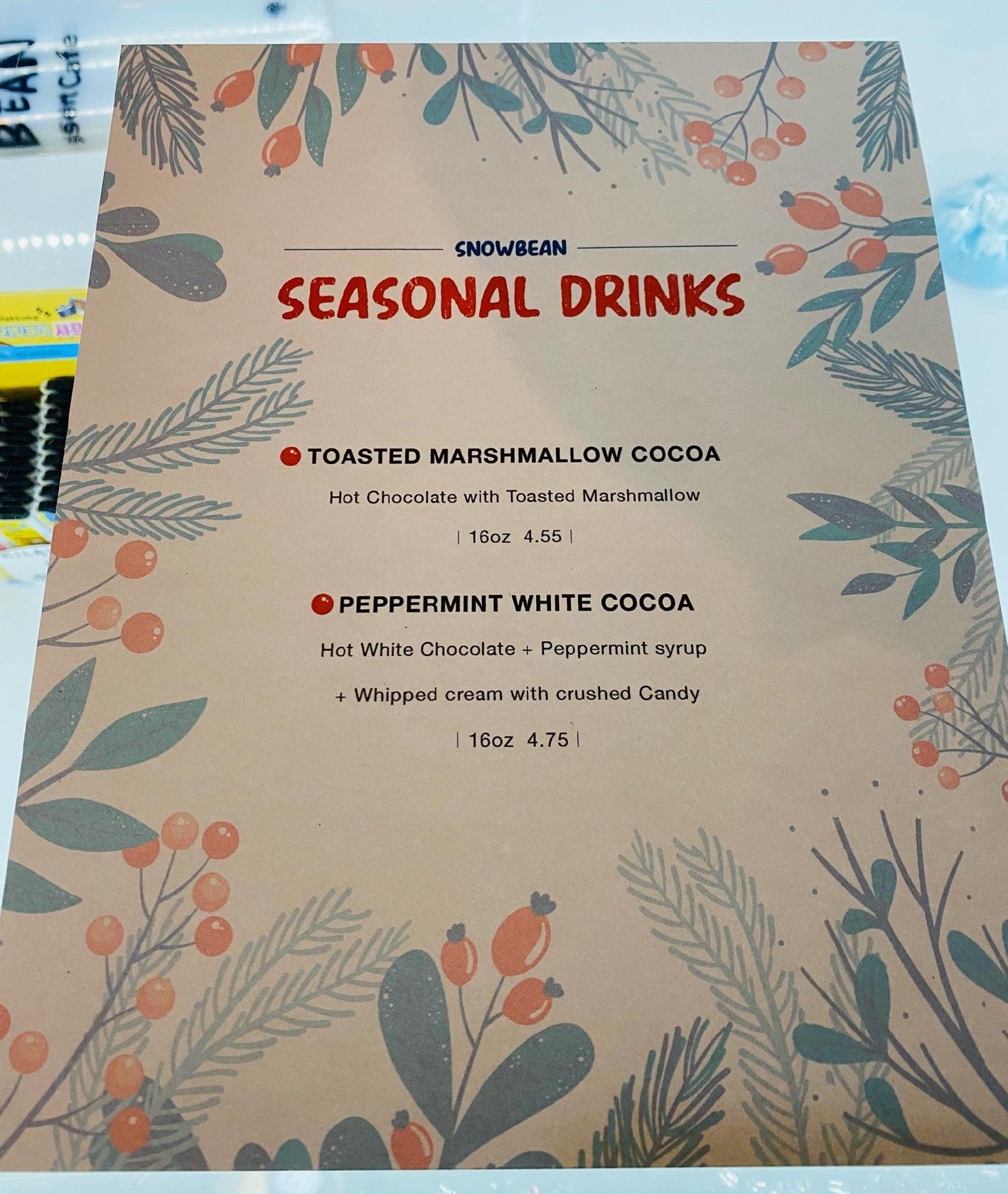 Menu at SnowBean restaurant, Orlando