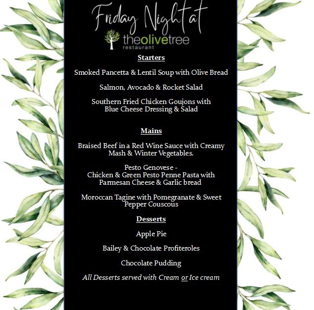 Menu at The Olive Tree restaurant, Pyle