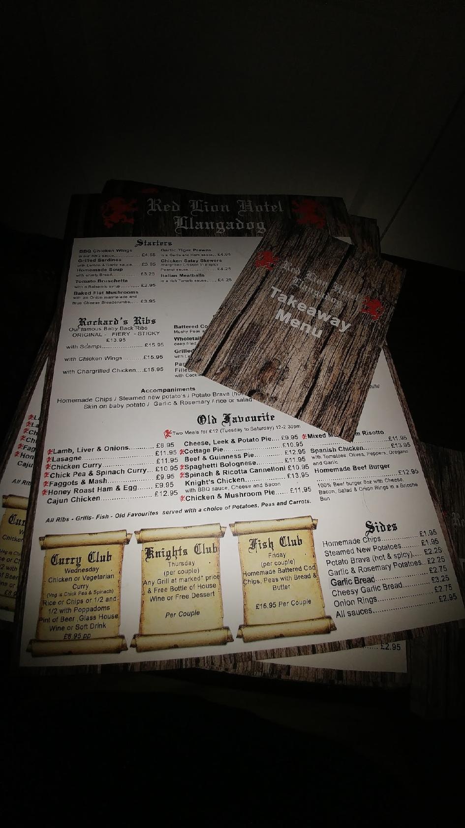 Menu at The Red Lion Hotel pub & bar, Llangadog
