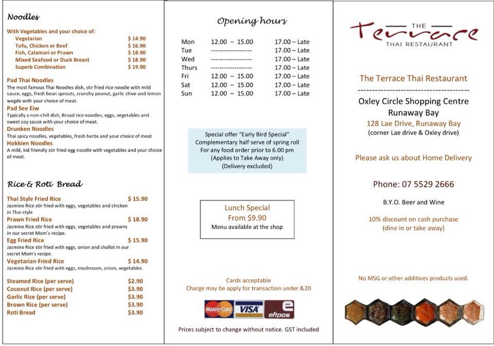 Menu at The Terrace Thai Restaurant, Gold Coast