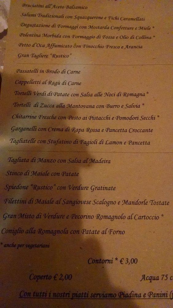 Menu at Trattoria La Rustica restaurant, Ravenna