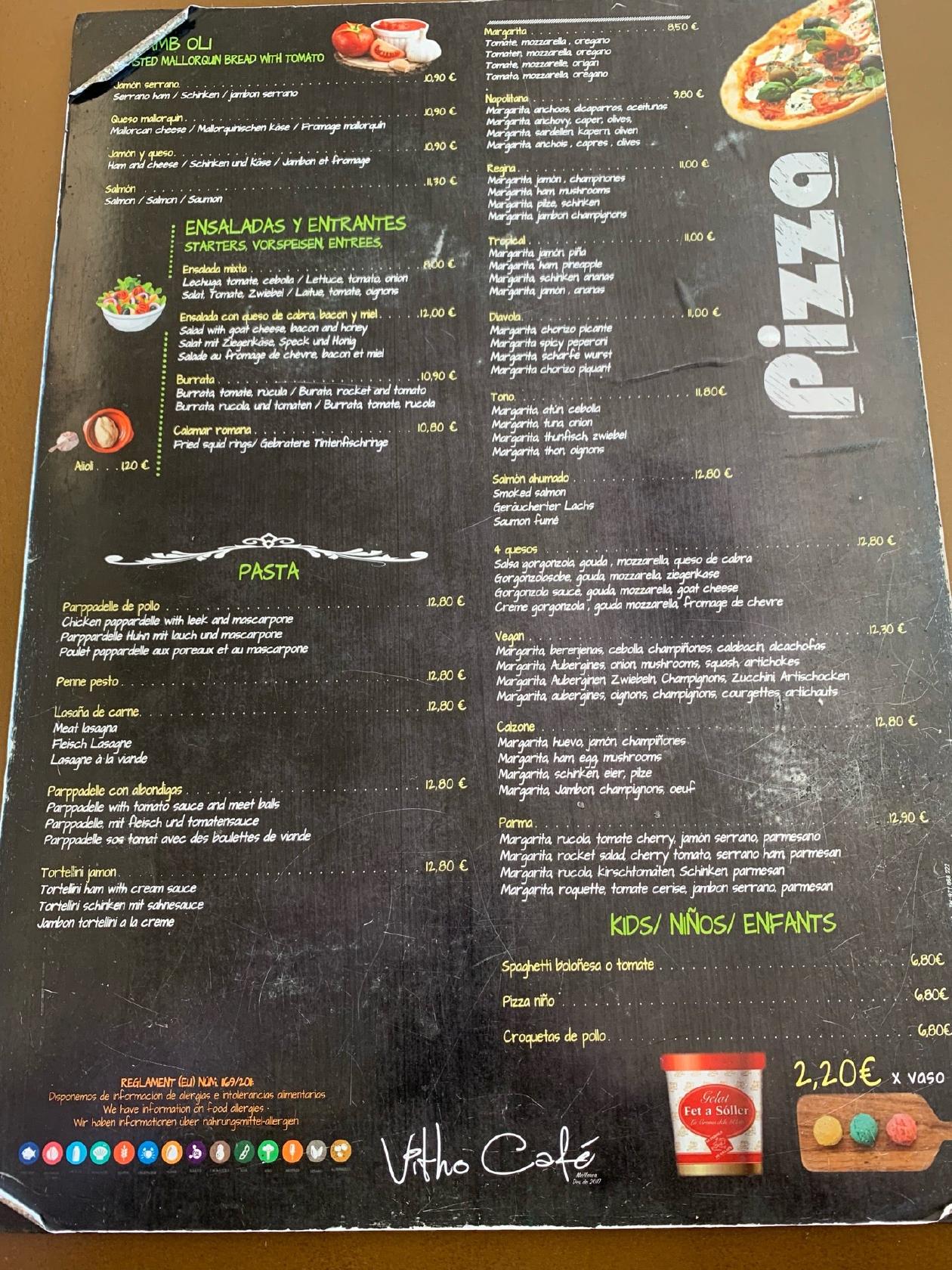 Carta del restaurante Pascal bistro velo, Puerto del Pollensa