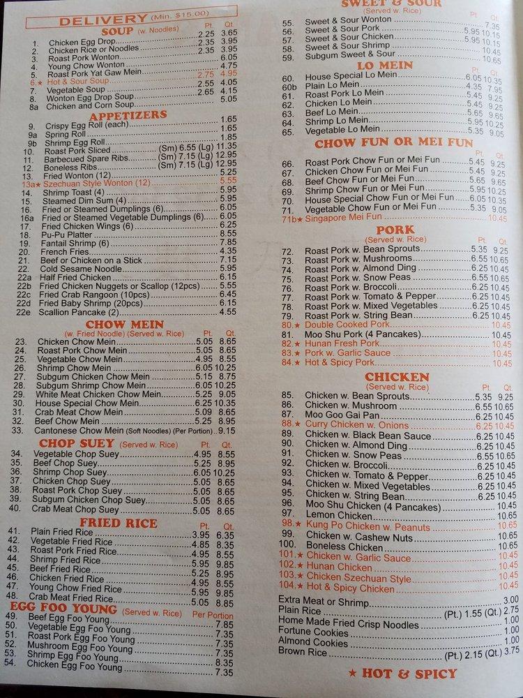Menu at Chan's Chinese Food restaurant, Woodbridge Township