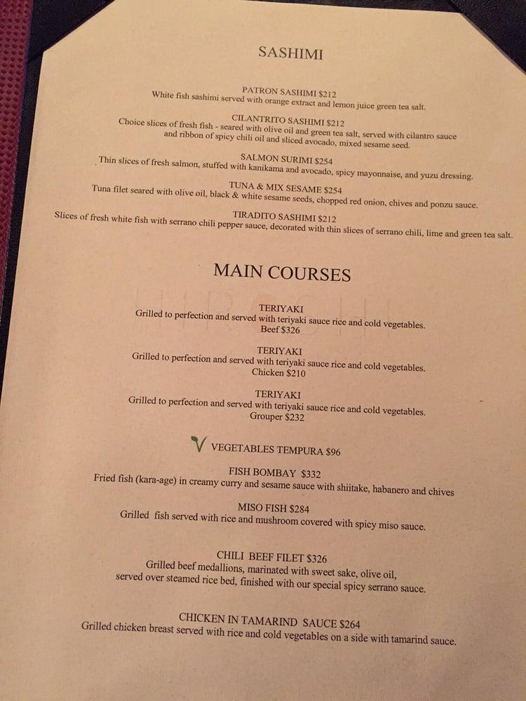 Menu at Hiroshi Japanese Restaurant, Cancún