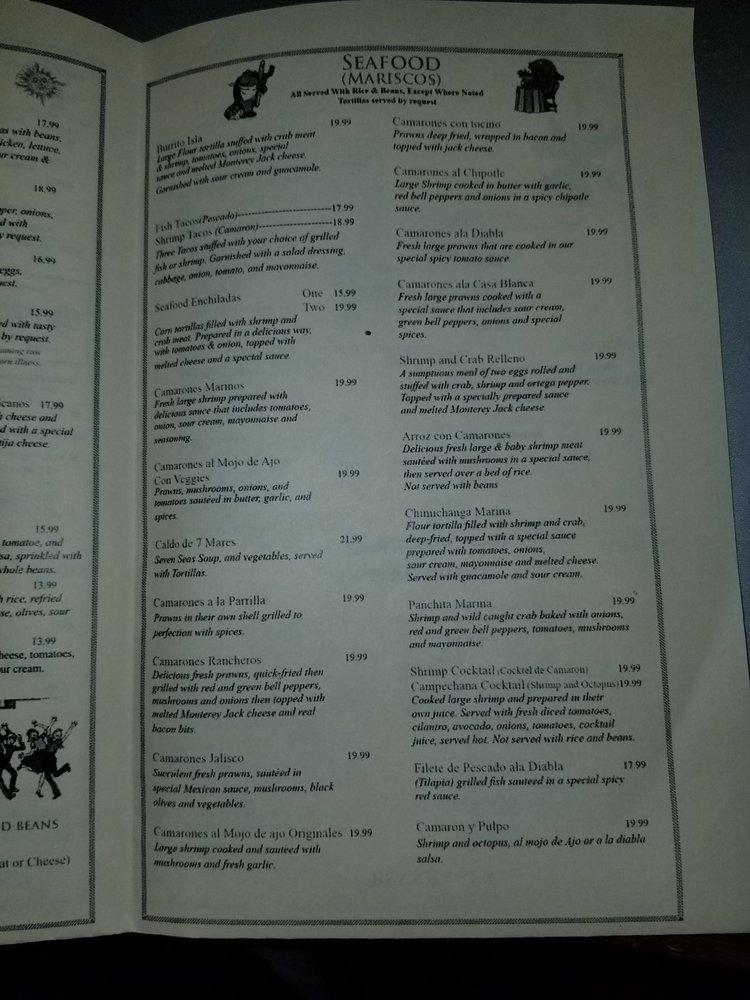 Menu at Isla Bonita Mexican Restaurant, Richland