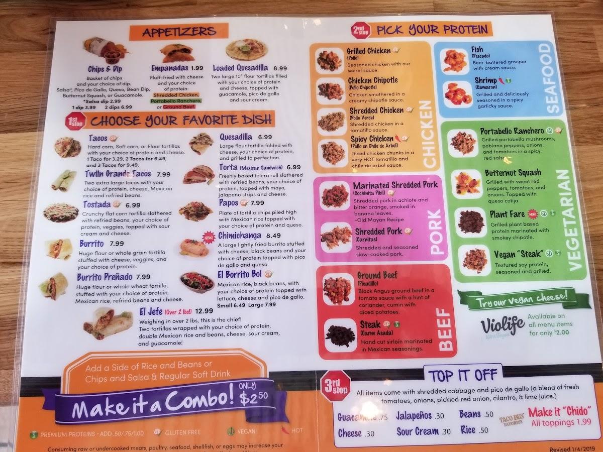 Menu at Taco Bus desserts, Sarasota
