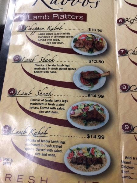 Menu at Afghani Kabob Express restaurant, Ottawa