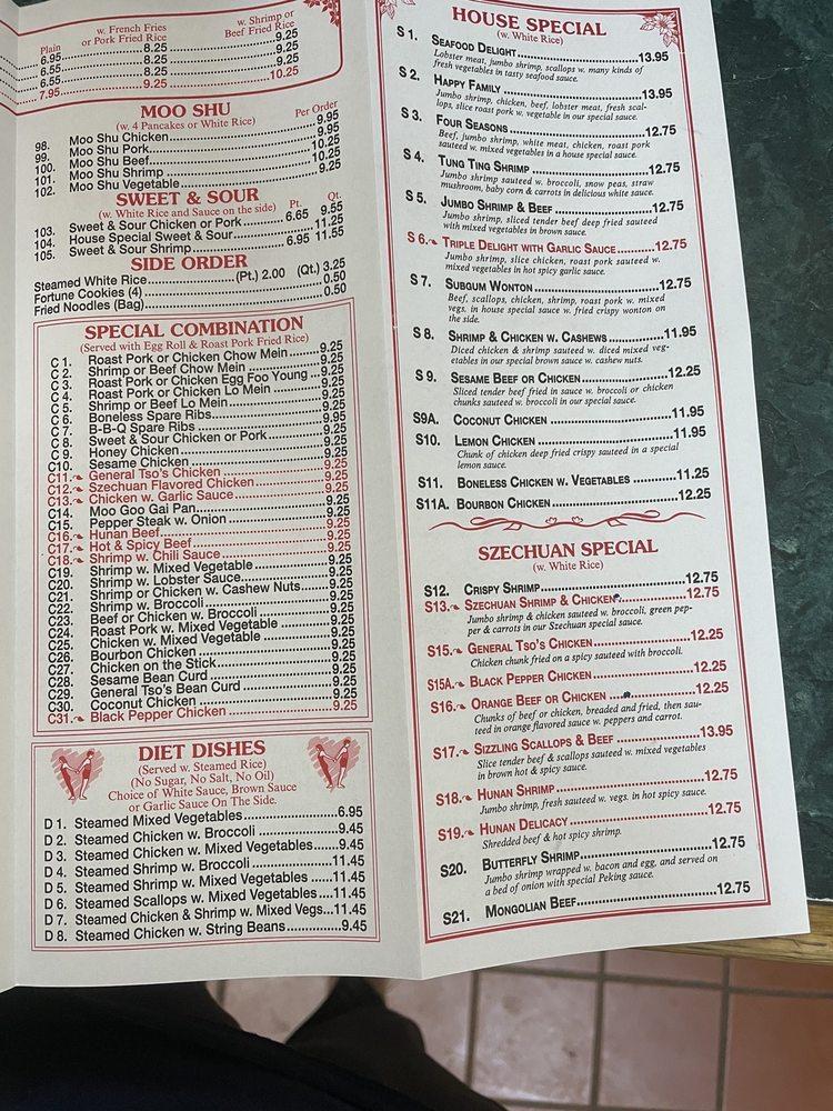 Menu at Chan's restaurant, Hernando