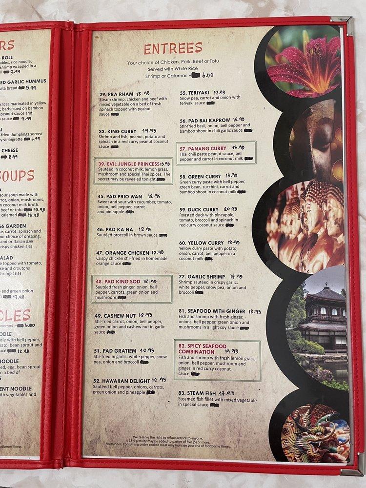 Menu at Dara Thai Twisters restaurant, Williams