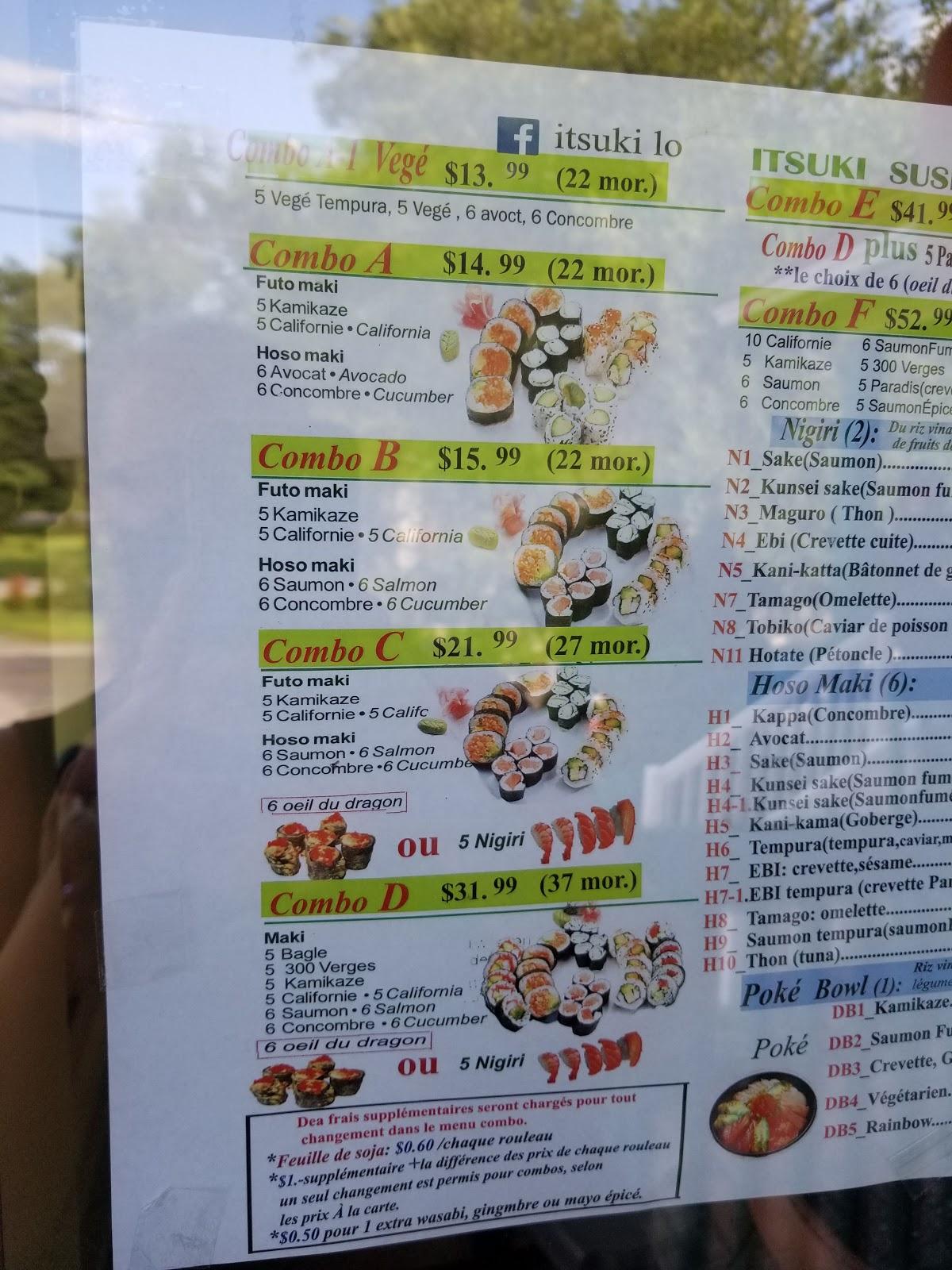 Menu at Itsuki restaurant, Mascouche