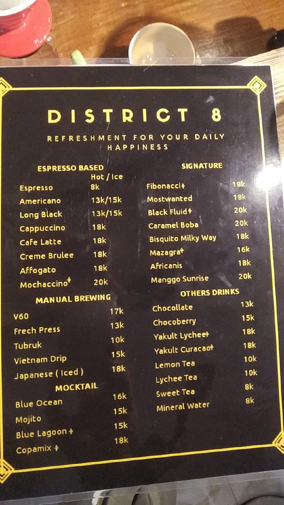 Menu at District 8 Cafe, Bandung