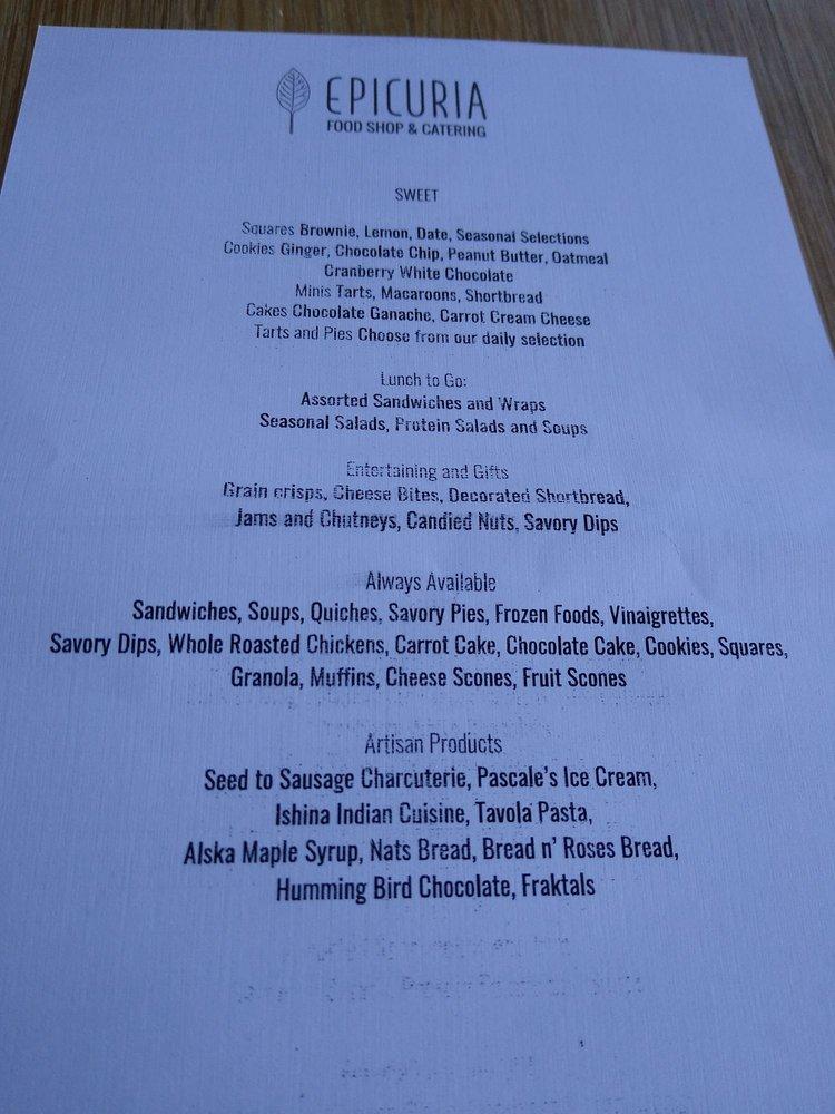 Menu at Epicuria Food Shop and Catering restaurant, Ottawa