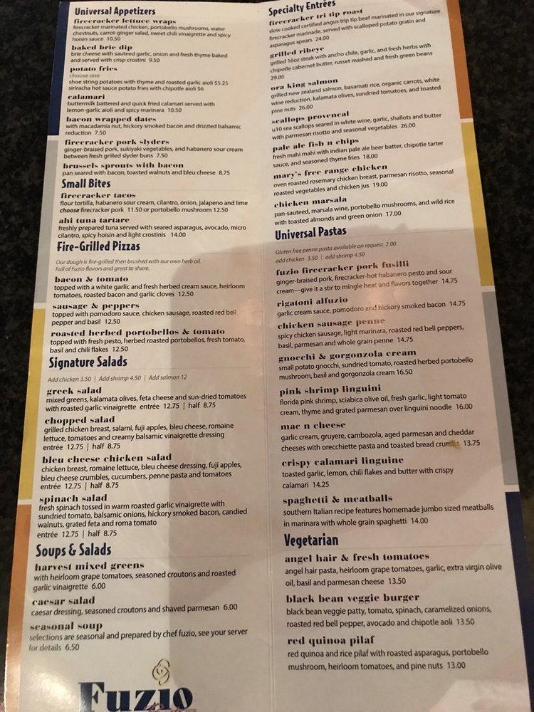 Menu at Fuzio Universal Bistro pub & bar, Modesto