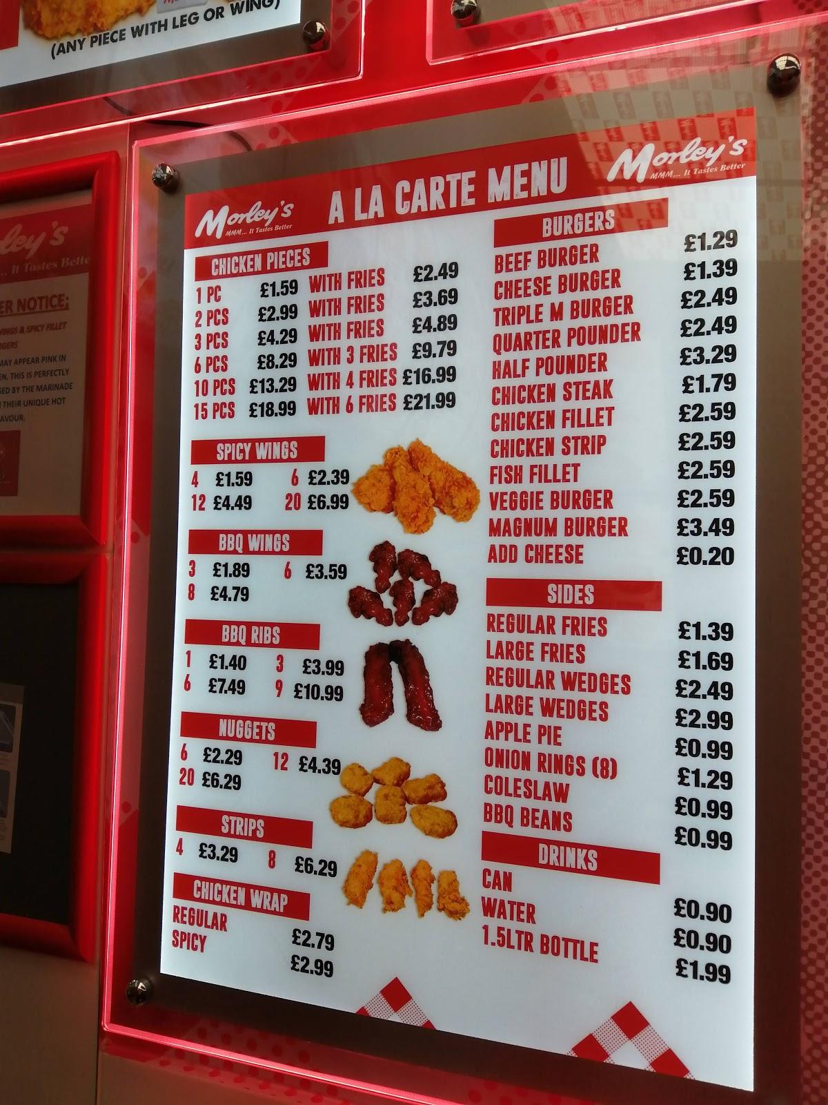 Menu at Morley's Fried Chicken restaurant, London, Mini Market