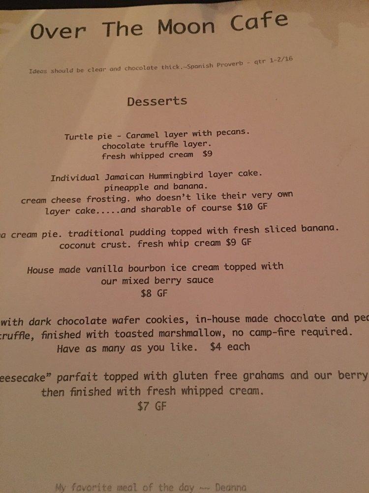 Menu at Over The Moon Cafe, Tacoma