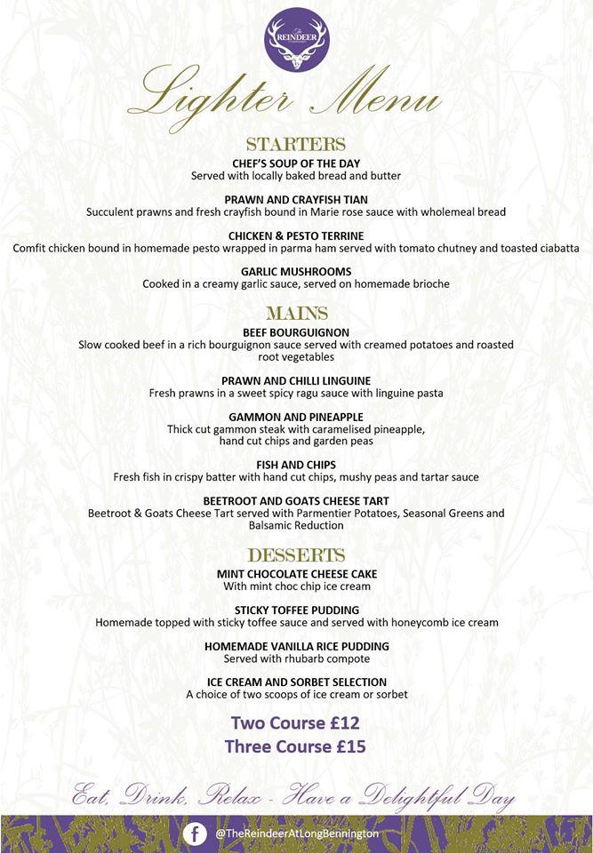 Menu at The Reindeer at Long Bennington pub & bar, Long Bennington