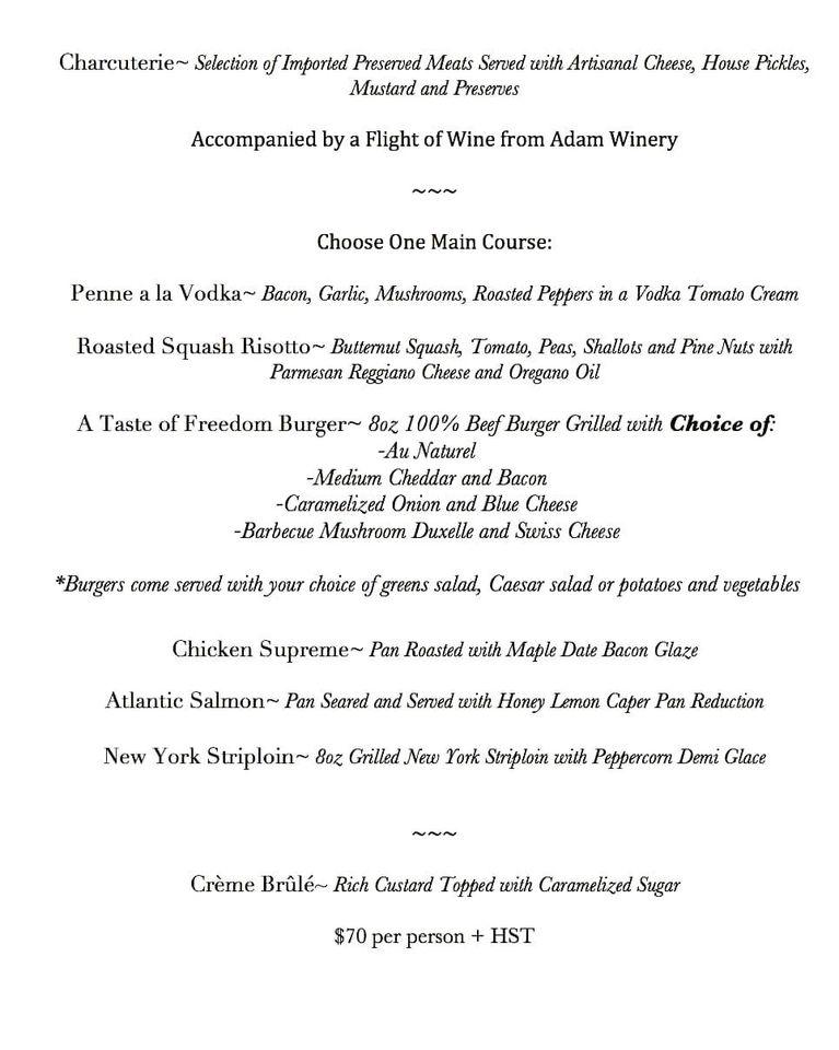 Menu at A Taste Of Freedom restaurant, New Tecumseth
