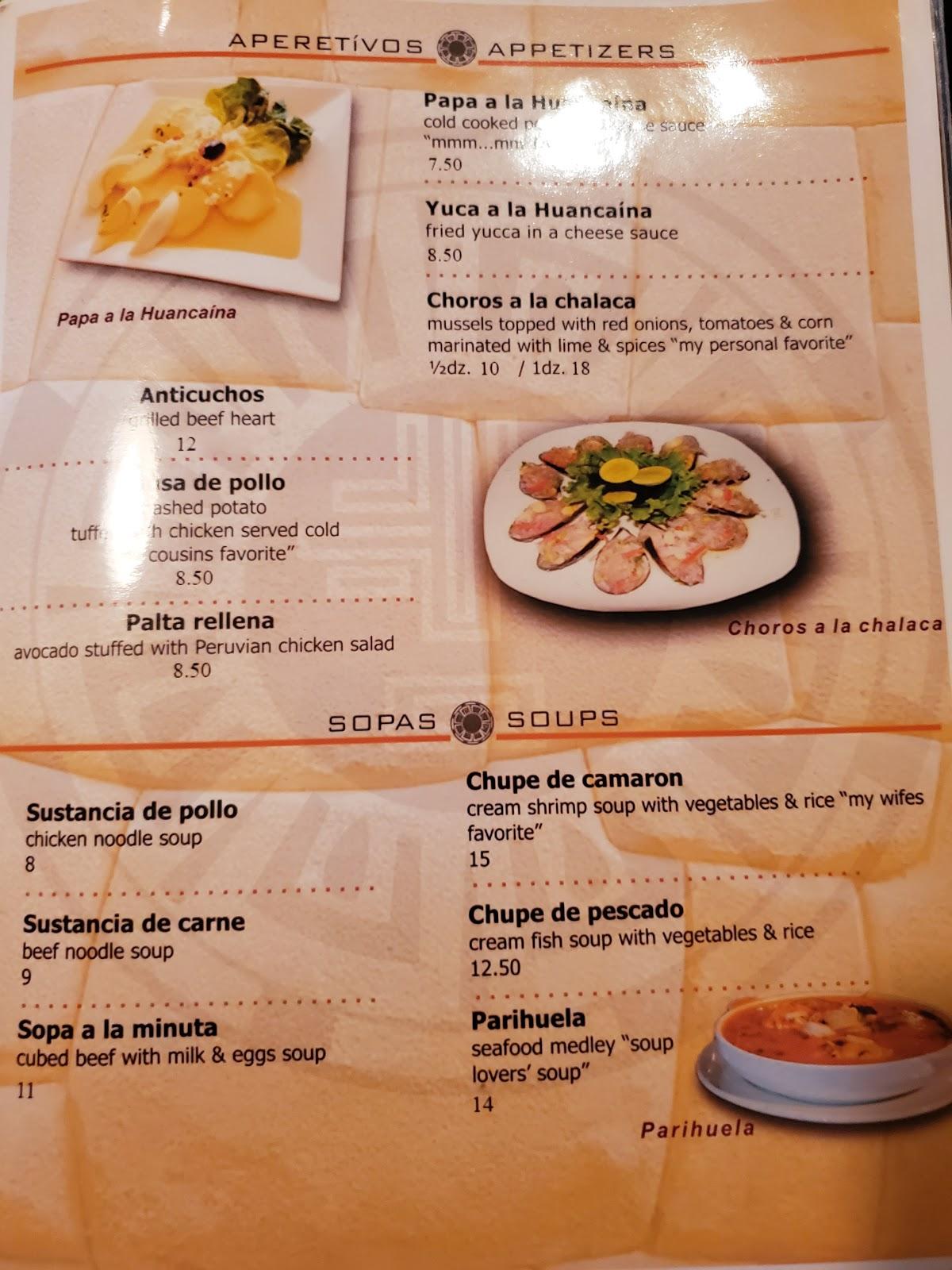 Menu at Aji Limon Peruvian Restaurant, Clifton