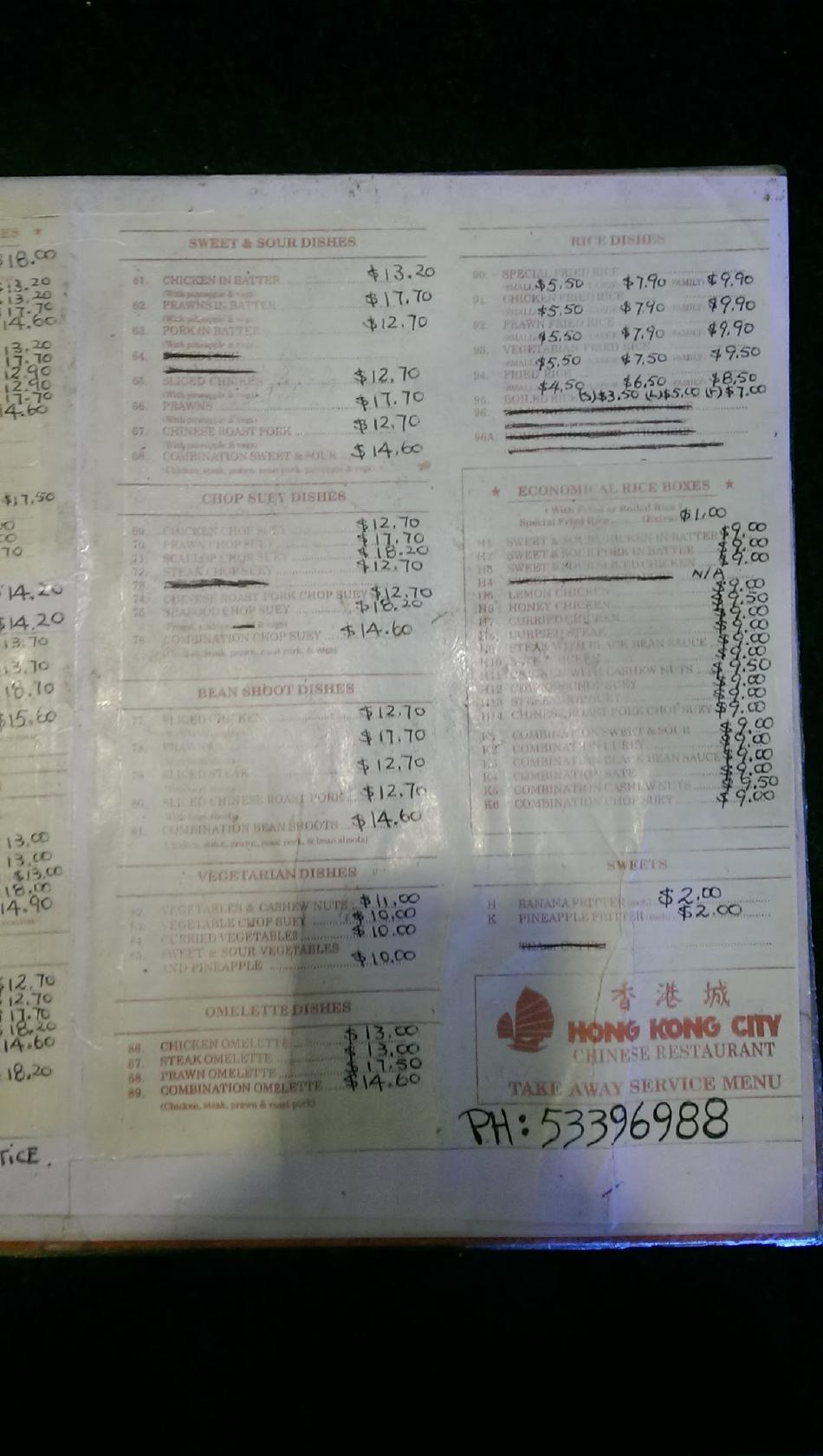 Menu at Hong Kong City Chinese Restaurant, Wendouree