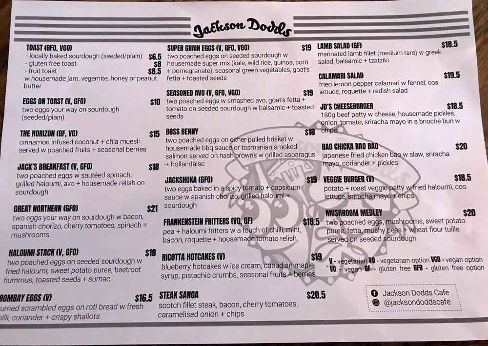 Menu at Jackson Dodds restaurant, Preston