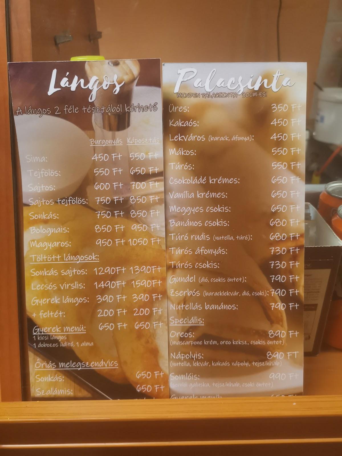 Menu at Lángos város restaurant, Törökbálint