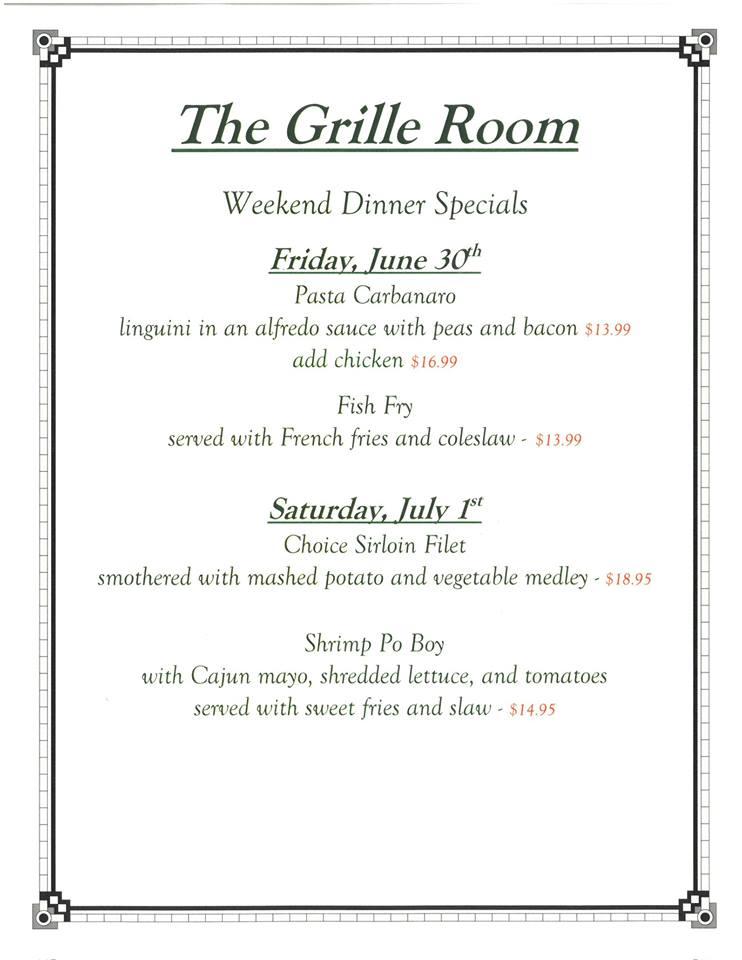 Menu at The Grill Room At Malone Golf Club, Malone